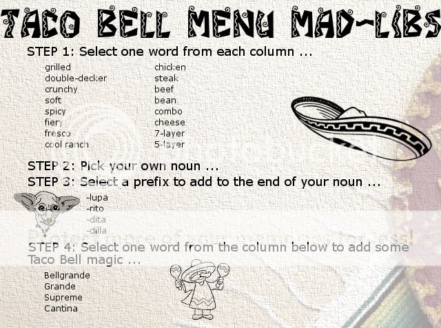 FARK.com: (8115305) Taco Bell continues using Mad Libs to create new ...